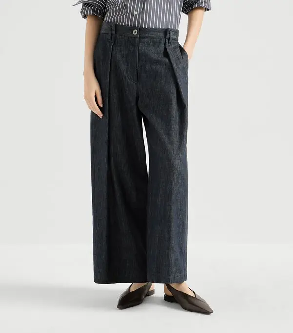 Brunello Cucinelli Twill Denim-effect Wide-leg Trousers