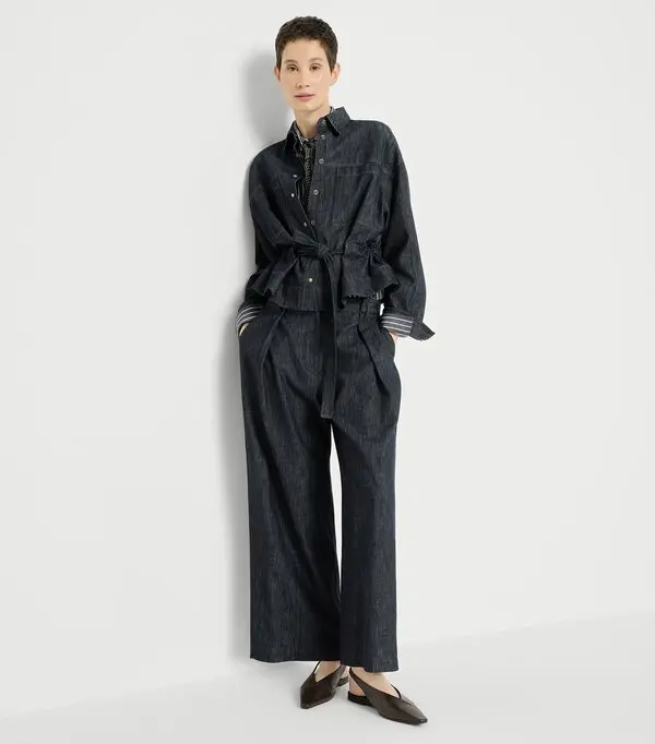 Brunello Cucinelli Twill Denim-effect Wide-leg Trousers