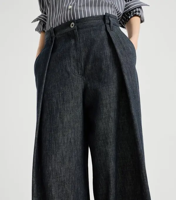 Brunello Cucinelli Twill Denim-effect Wide-leg Trousers