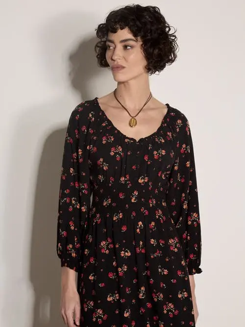APRICOT Watercolour Ditsy Smock Neck Dress