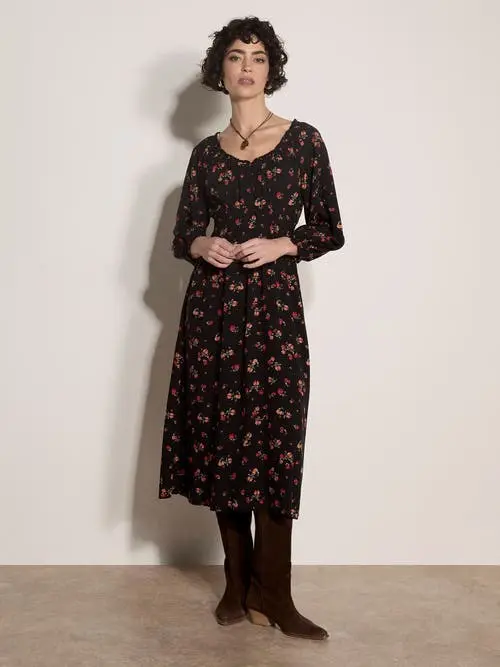 APRICOT Watercolour Ditsy Smock Neck Dress