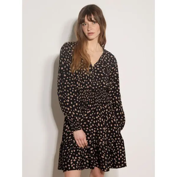 APRICOT Irregular Spot Ruffle Neck Dress
