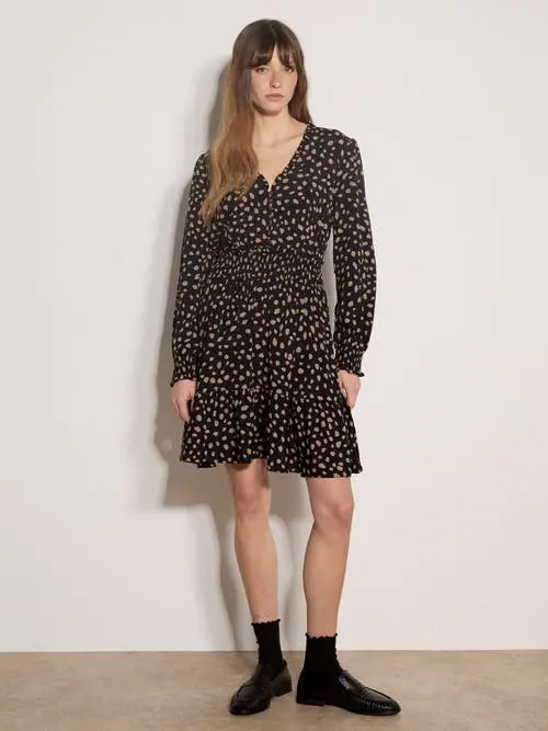 APRICOT Irregular Spot Ruffle Neck Dress