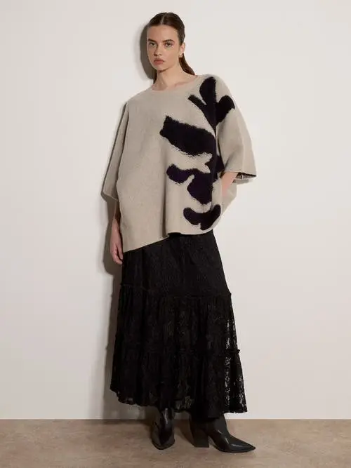APRICOT Side Fluffy Flower Cape Jumper