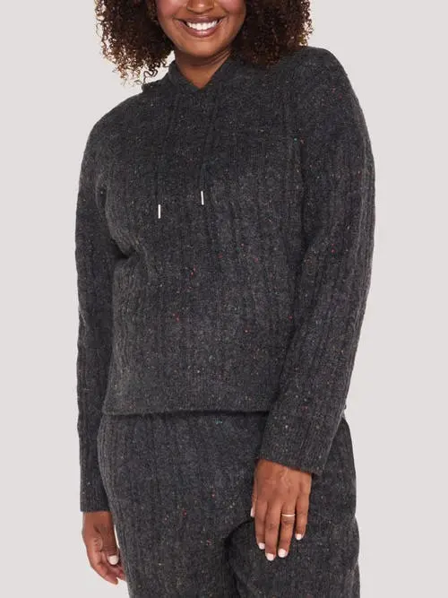 Motherhood Maternity Long Sleeve Cable Knit Sweater Hoodie - Charcoal