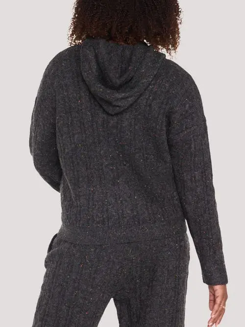 Motherhood Maternity Long Sleeve Cable Knit Sweater Hoodie - Charcoal