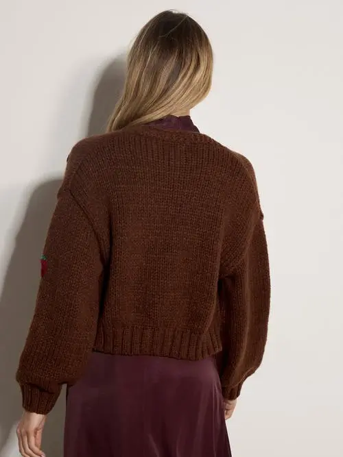 APRICOT Raspberries Hand Knit Open Cardigan