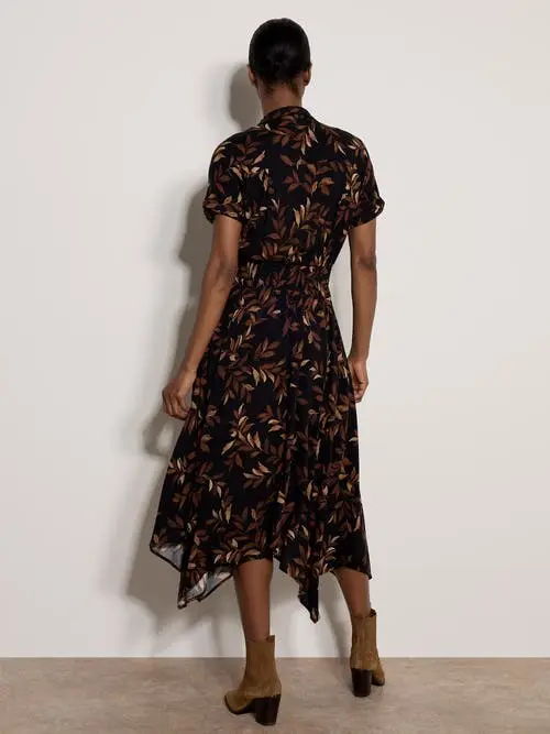 APRICOT Painterly Leaf Hanky Hem Midi Dress
