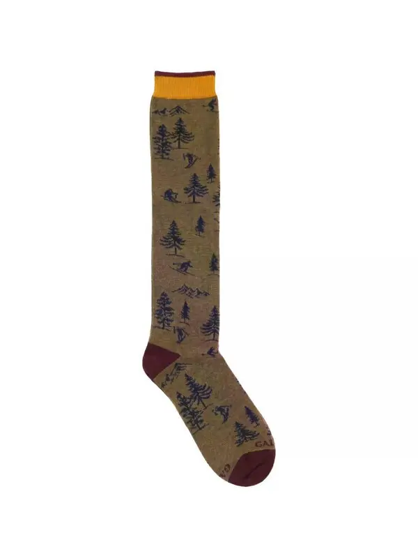 GALLO Mountain-print Knee-high Socks - Brown