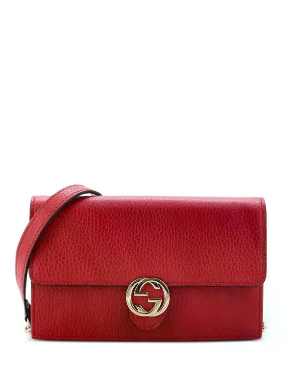 Gucci Interlocking Wallet On Chain Leather Crossbody Bag - Red