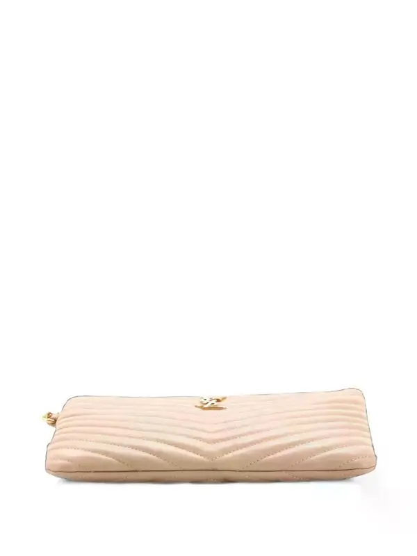 Saint Laurent Classic Monogram Wristlet Pouch Matelasse Chevron Leather Small Clutch Bag