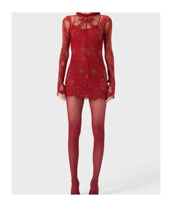 Blumarine Long-sleeve Embroidered Mini Dress