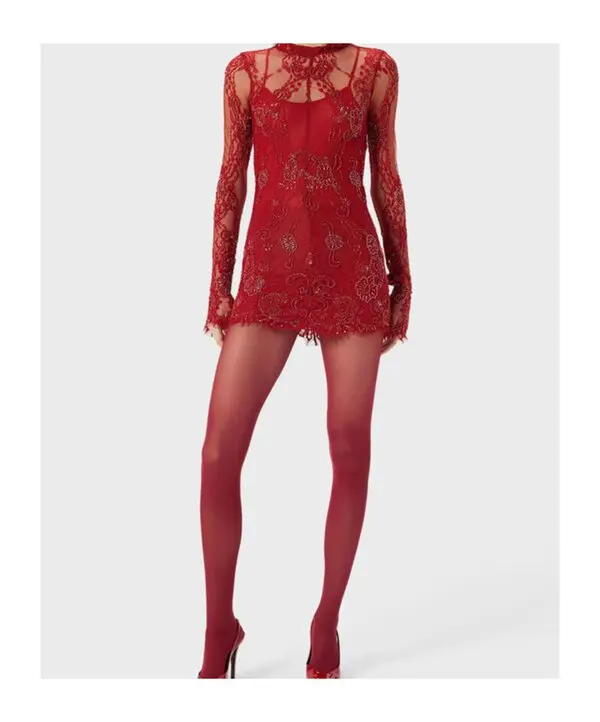 Blumarine Long-sleeve Embroidered Mini Dress