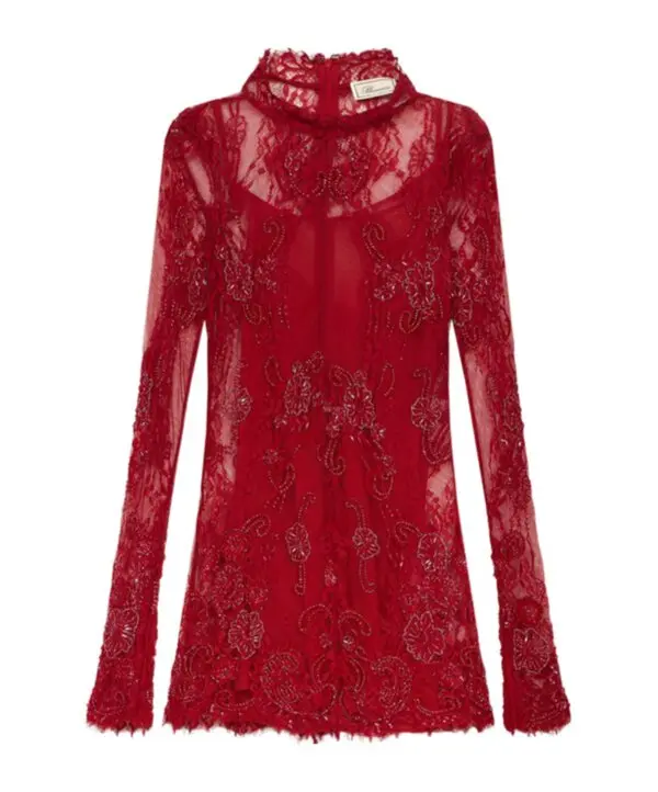 Blumarine Lace Sequin Mini Dress - Red