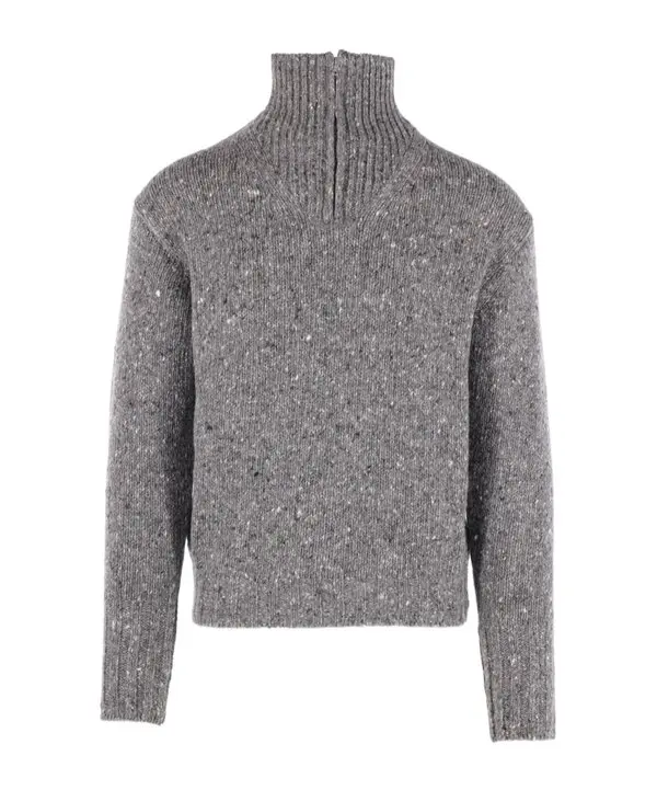 Auralee Low-gauge Homespun Tweed Knit Zip Turtleneck Jumper - Gray