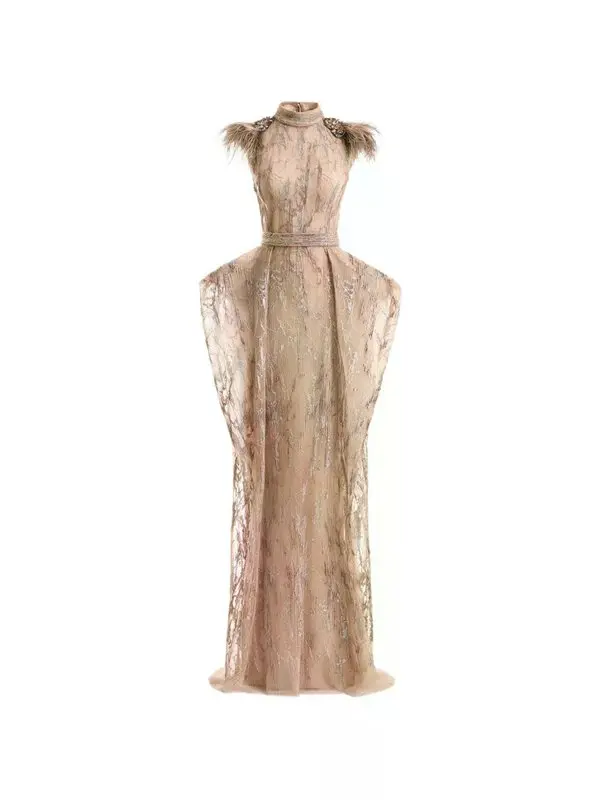 GEMY MAALOUF Feather-trim Hip-panel Dress