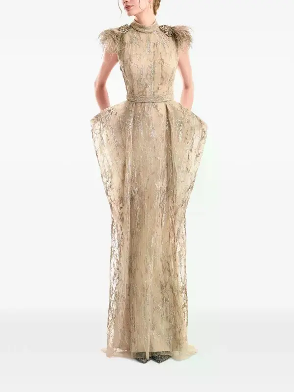 GEMY MAALOUF Feather-trim Hip-panel Dress