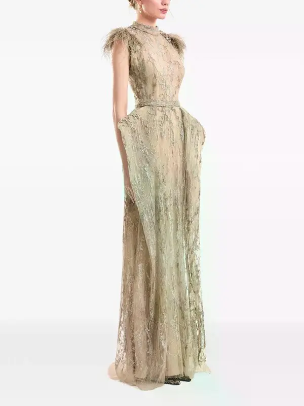 GEMY MAALOUF Feather-trim Hip-panel Dress