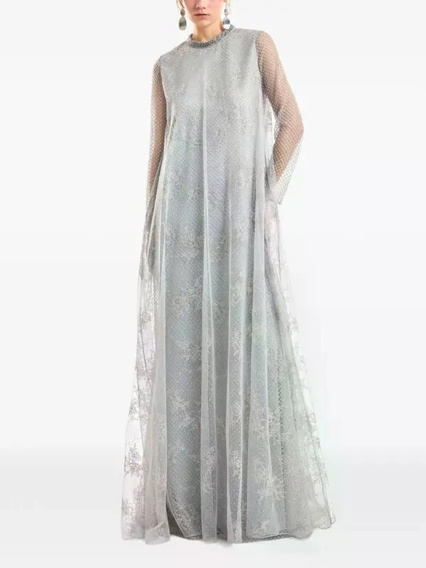 GEMY MAALOUF Embroidered Lace-overlay Dress - Grey
