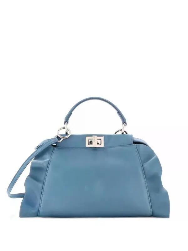 Fendi Wave Peekaboo Bag Leather Mini Satchel - Blue