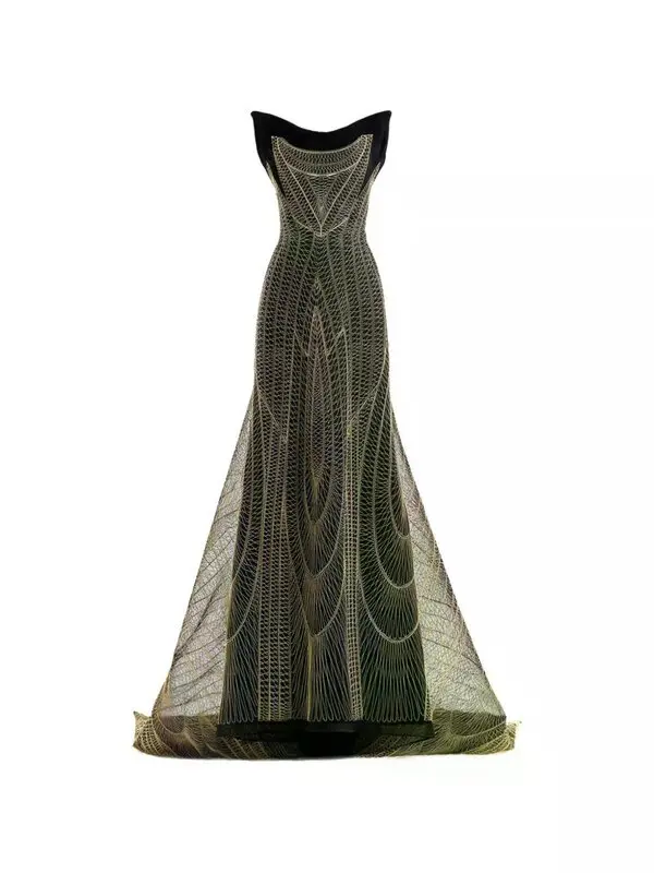 GEMY MAALOUF Metallic-embroidered Train Dress
