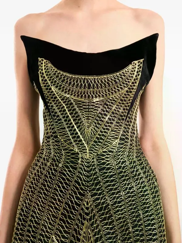 GEMY MAALOUF Metallic-embroidered Train Dress
