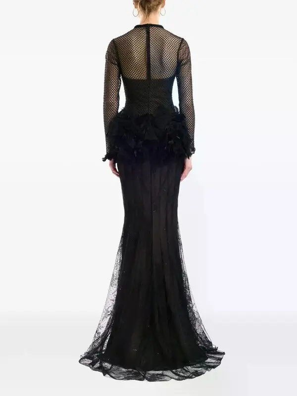 GEMY MAALOUF Feather-trim Lace-overlay Dress