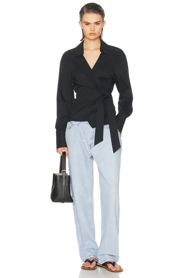 SIMONMILLER Anya Poplin Wrap Top - Black