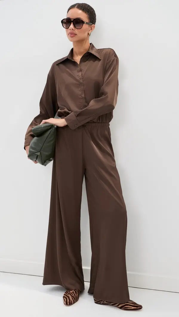 LE BOP Aliza Wide Leg Pants - Chocolate