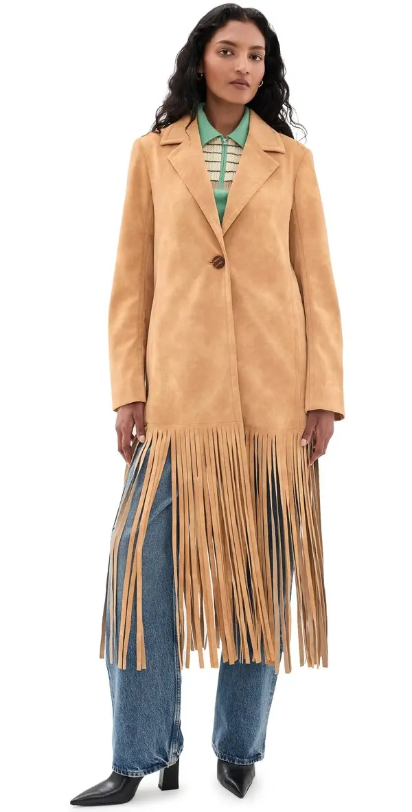 SIMONMILLER Vero Vegan Leather Fringe Coat - Sand
