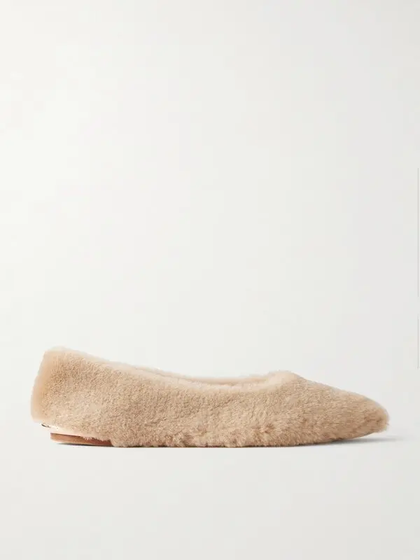 Gabriela Hearst Fleur Leather-trimmed Shearling Ballet Flats - Neutrals