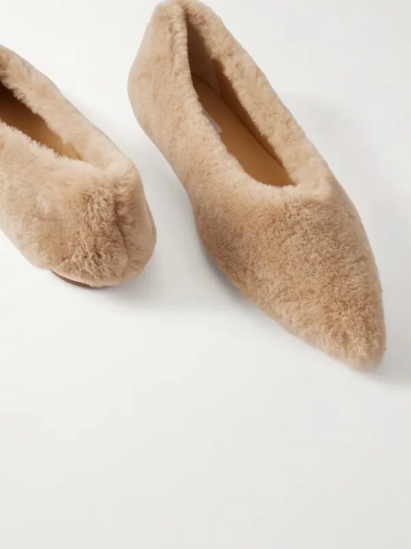 Gabriela Hearst Fleur Leather-trimmed Shearling Ballet Flats