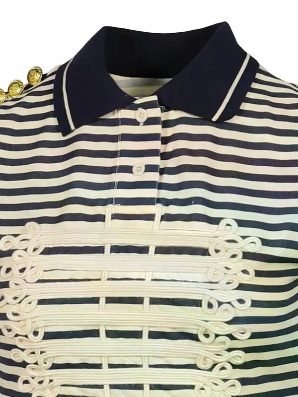 PRAYING Frogging-detail Striped Polo Shirt