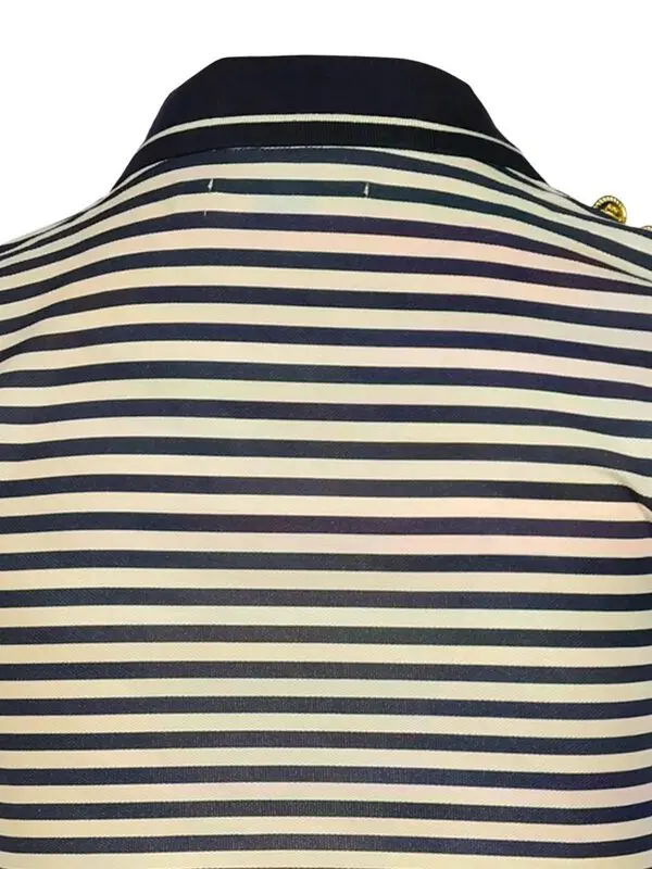 PRAYING Frogging-detail Striped Polo Shirt