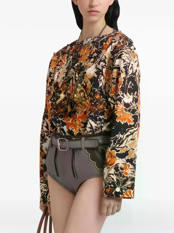 Marni Cloqué Top With Extreme Bouquet Print - Black