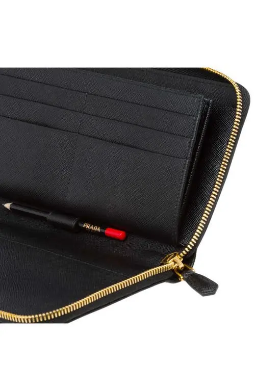 Prada Oro Saffiano Leather Zip Around Wallet