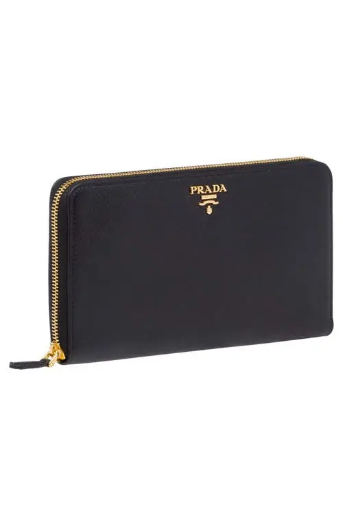 Prada Oro Saffiano Leather Zip Around Wallet