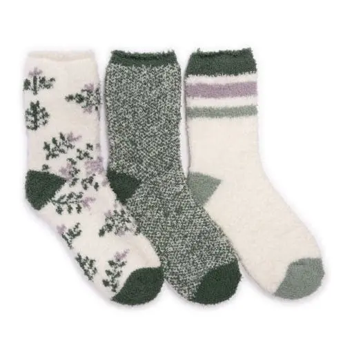 MUK LUKS 3 Pair Pack Crew Cozy Socks - Sage