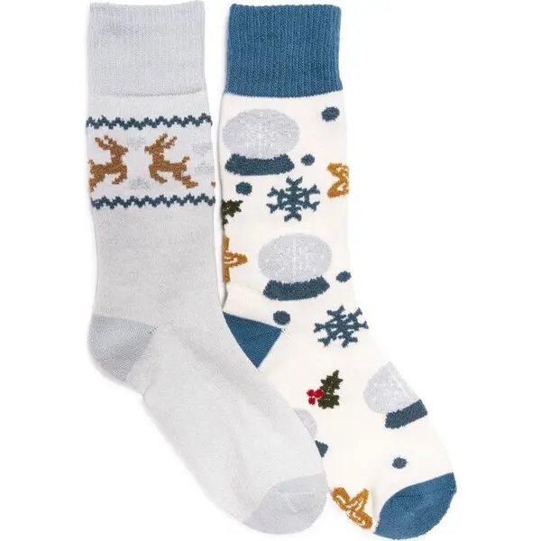 MUK LUKS 2 Pair Pack Novelty Cozy Lounge Socks - Blue