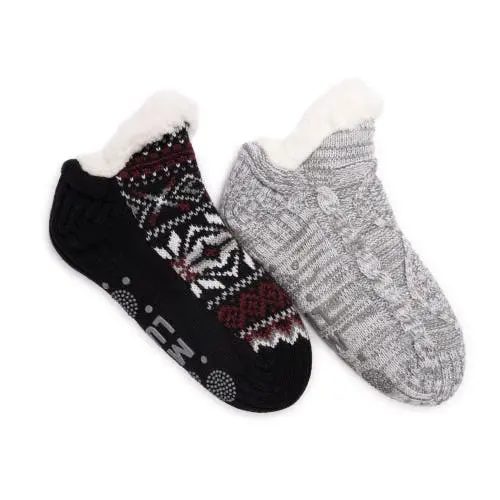 MUK LUKS Shortie Cabin Socks - Ebony/grey