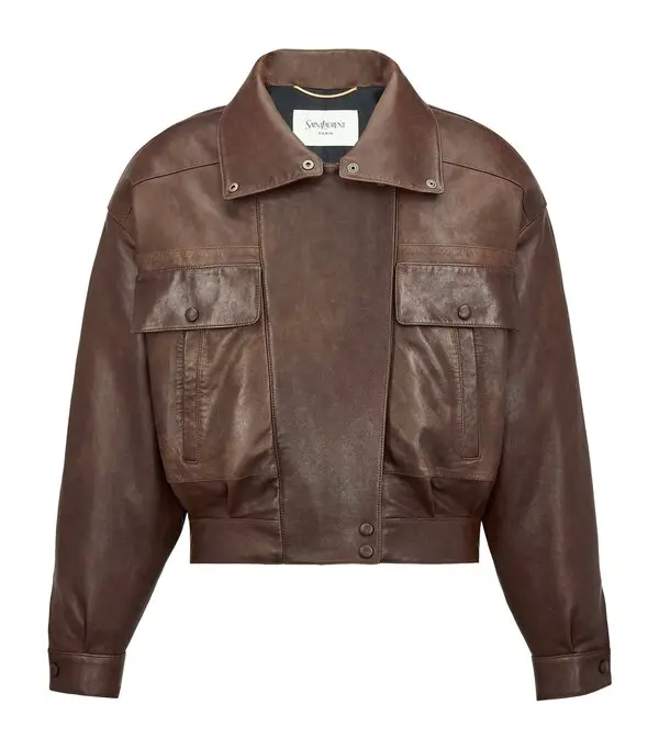 Saint Laurent Leather Funnel-neck Bomber Jacket
