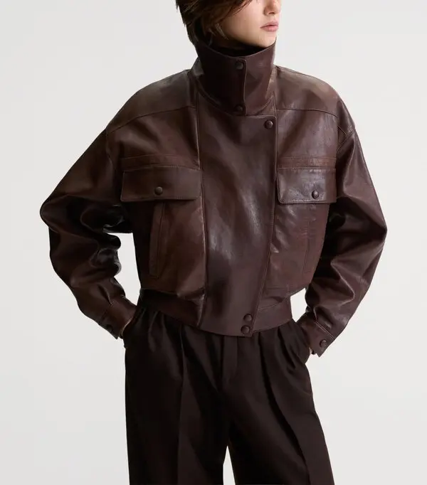 Saint Laurent Leather Funnel-neck Bomber Jacket