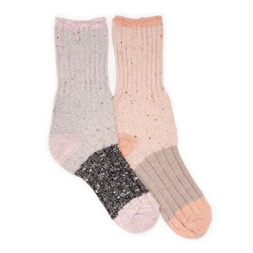 MUK LUKS Single Layer Color Block Texture Socks 2 Pack - Neutral/rose