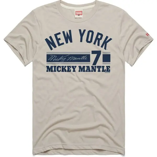 HOMAGE Mickey Mantle New York Yankees Signature Name & Number Tri-blend T-shirt - Stone