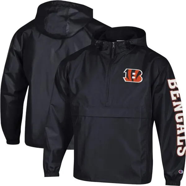 Champion Cincinnati Bengals Packable Hooded Windbreaker Half-zip Jacket