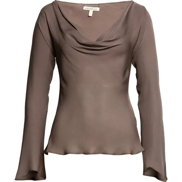 KALLMEYER Wilka Cowl Neck Silk Georgette Top - Granite