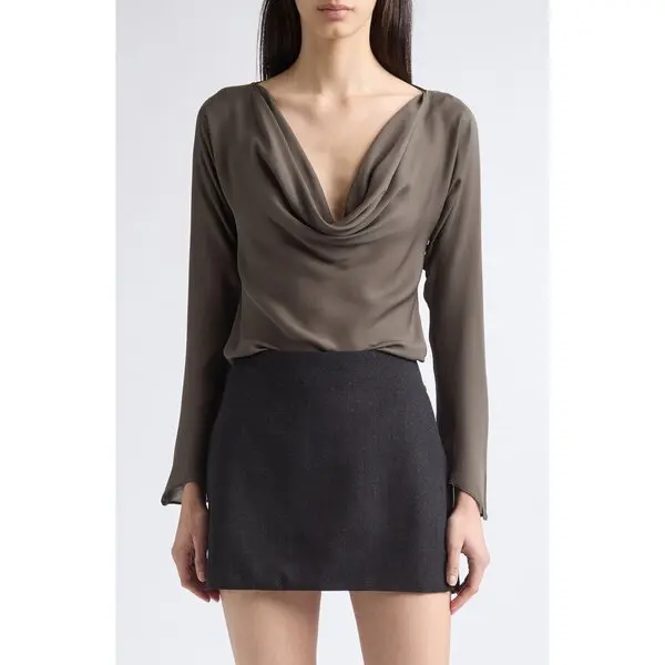 KALLMEYER Wilka Cowl Neck Silk Georgette Top - Granite