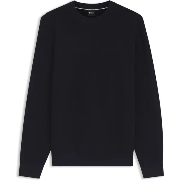 BOSS H-lofranco Textured Cotton Crewneck Sweater - Dark Blue