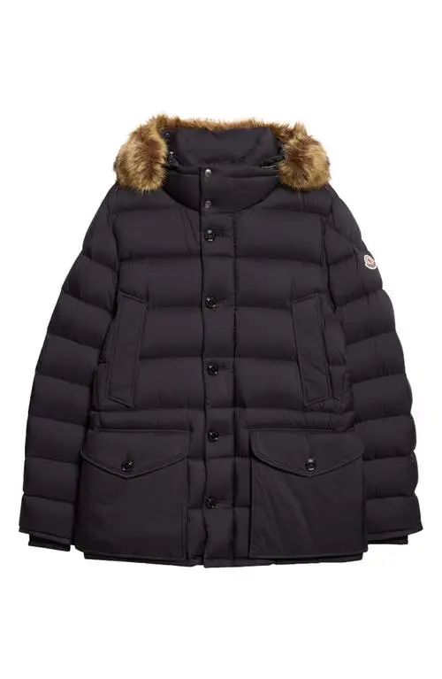 Moncler Clunye Water Resistant Faux Fur Trim Down Parka - Black