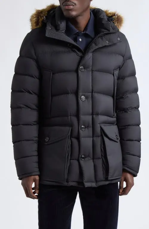 Moncler Clunye Water Resistant Faux Fur Trim Down Parka - Black